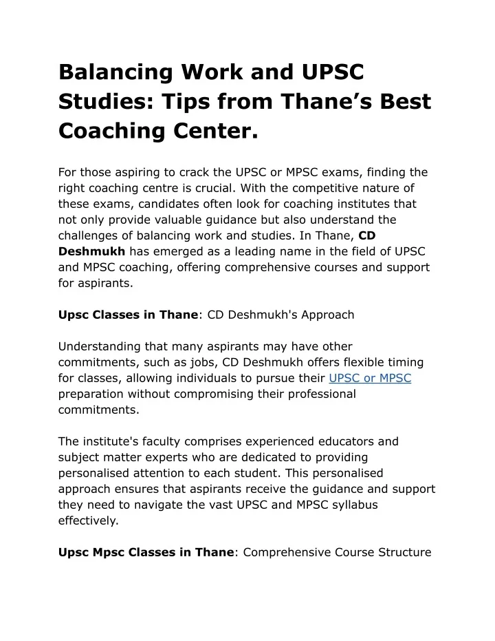 PPT - _Balancing Work and UPSC Studies_ Tips from Thane’s Best Coaching ...