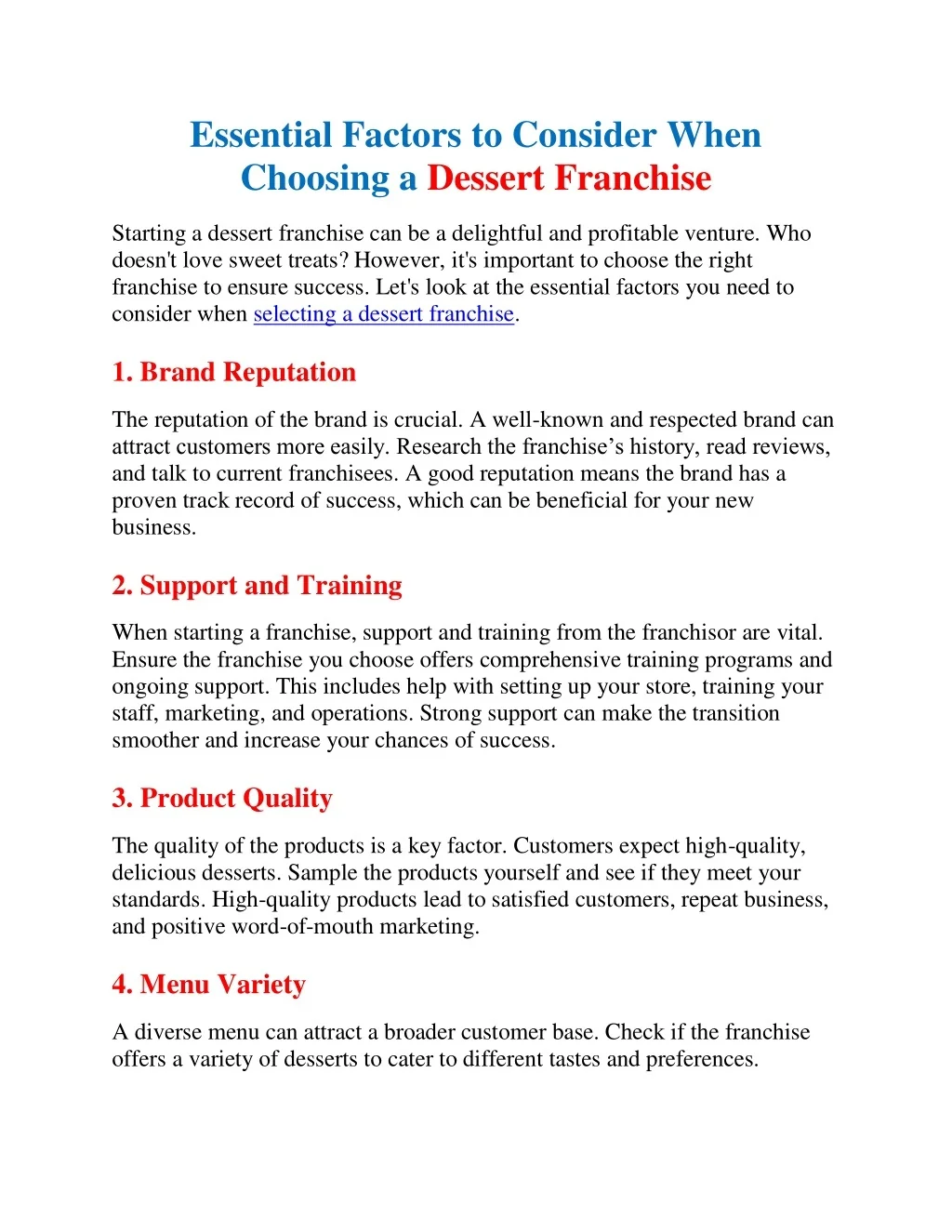 PPT - Essential Factors to Consider When Choosing a Dessert Franchise ...