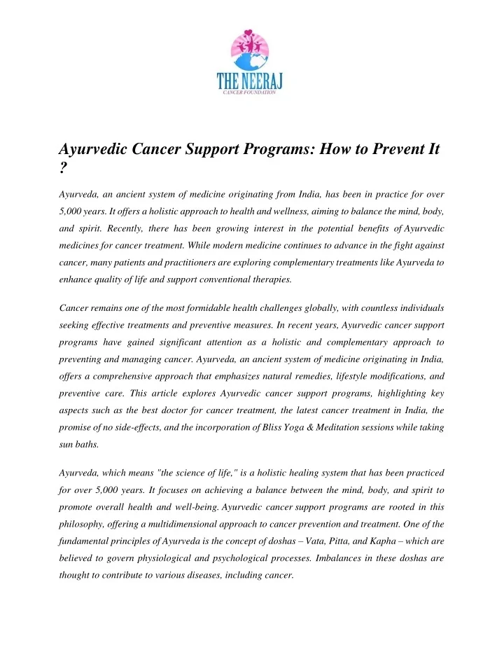 PPT - Ayurvedic Cancer Support Programs PowerPoint Presentation, free ...