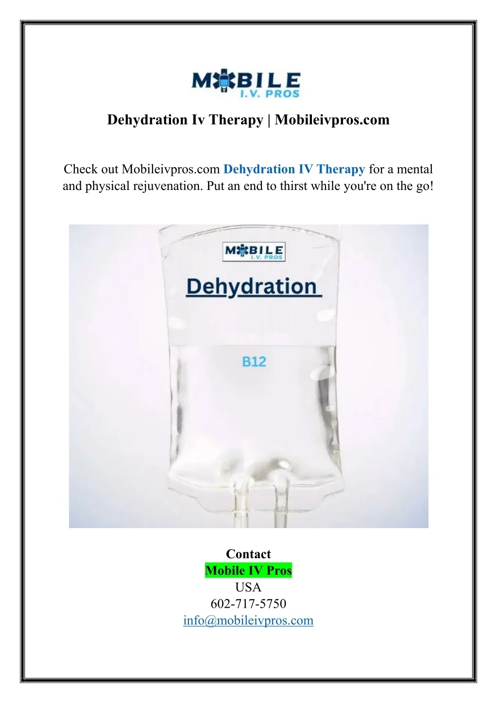PPT - Dehydration Iv Therapy | Mobileivpros.com PowerPoint Presentation ...