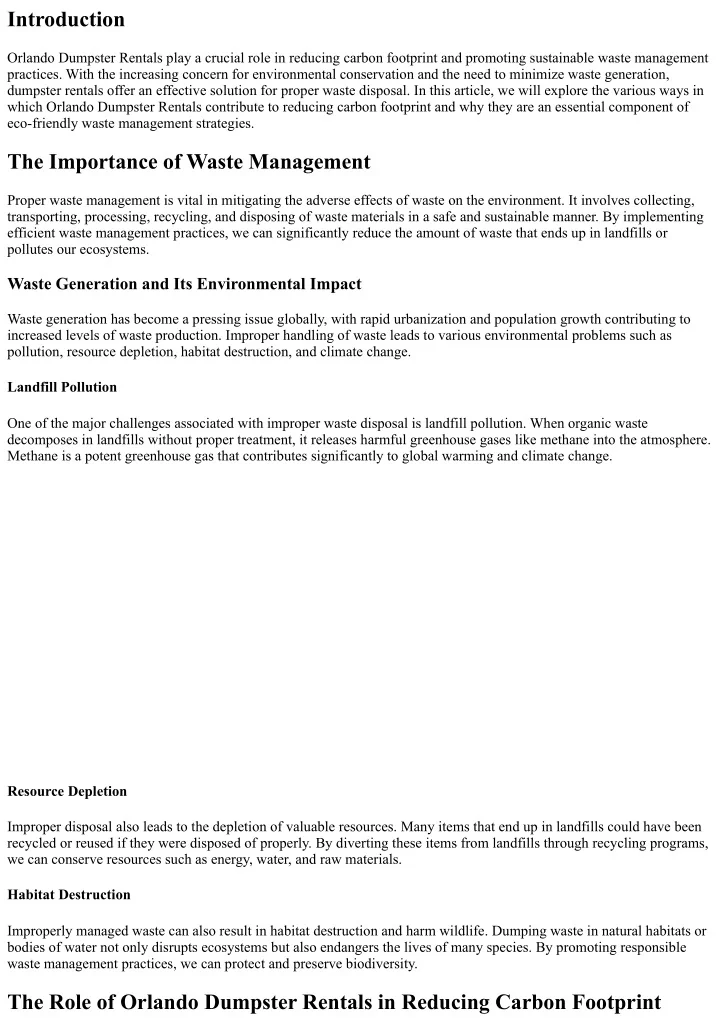 PPT - The Role of Orlando Dumpster Rentals in Reducing Carbon Footprint ...