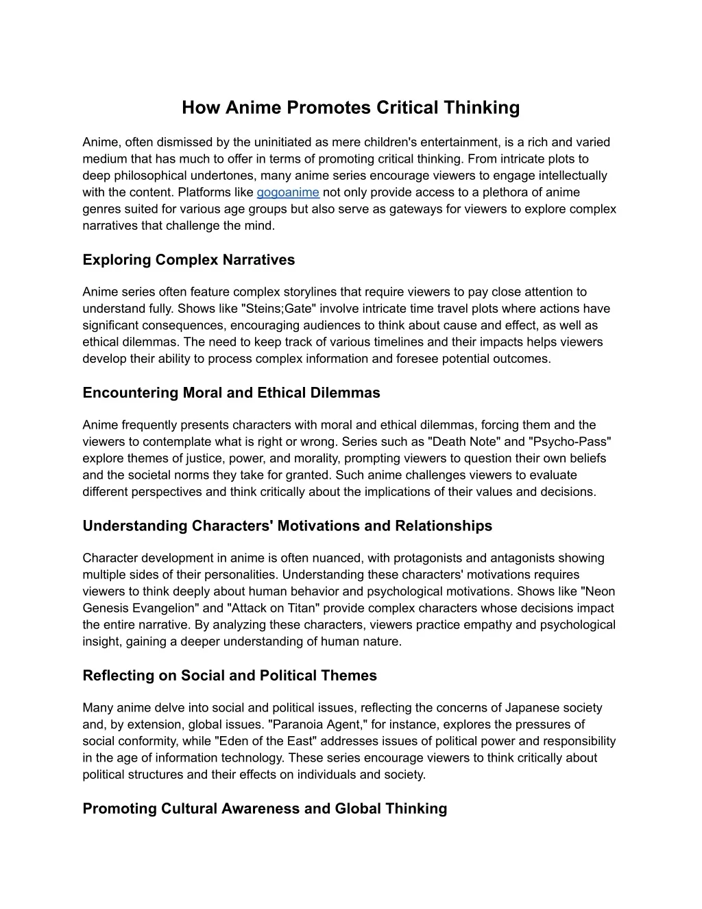 PPT - How Anime Promotes Critical Thinking PowerPoint Presentation ...