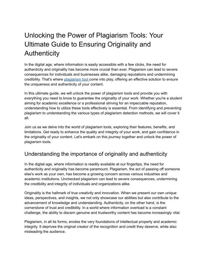 PPT - Unlocking the Power of Plagiarism Tools_ Your Ultimate Guide to ... PPT - Unlocking the Power of Plagiarism Tools_ Your Ultimate Guide to ...