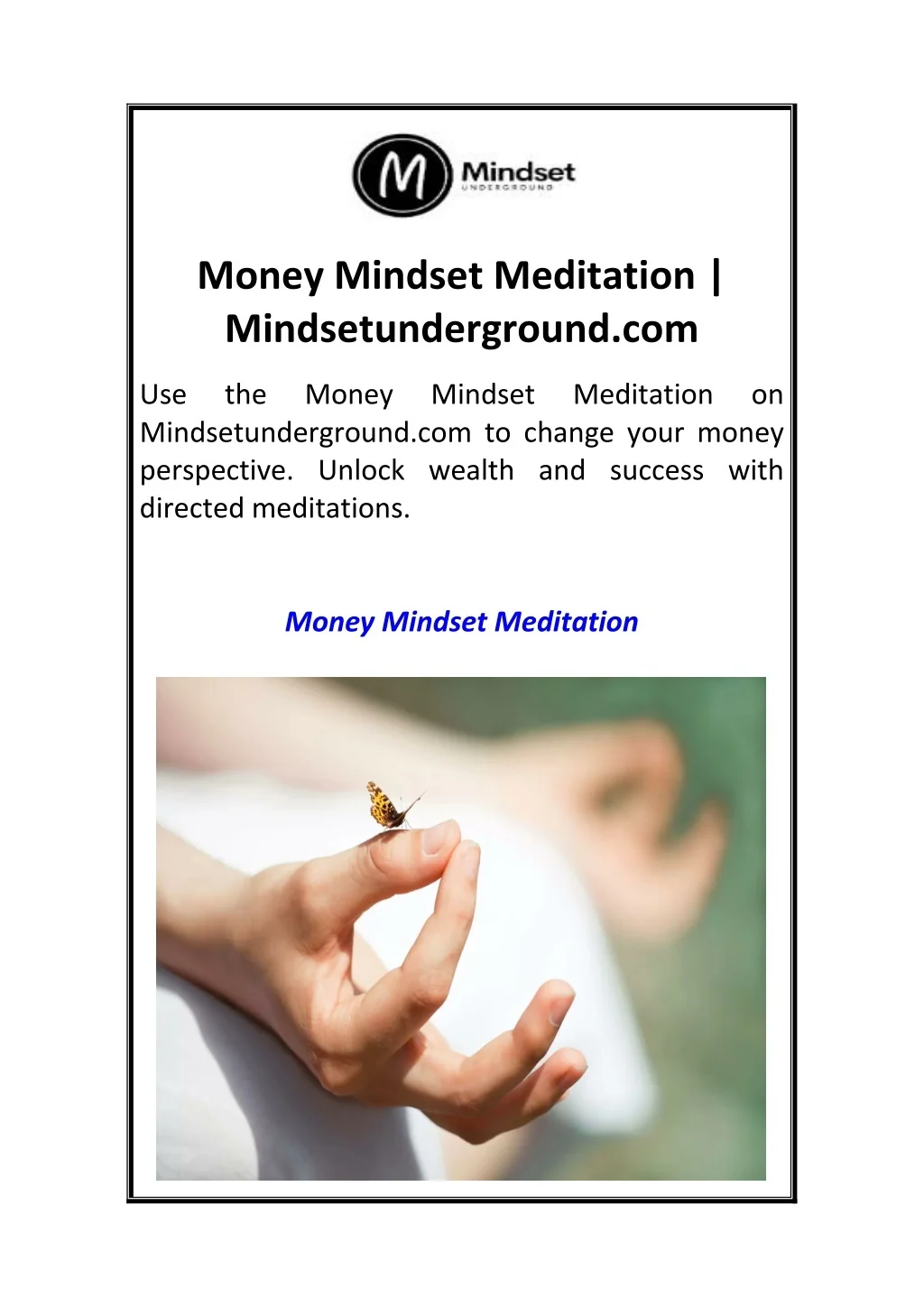 PPT - Money Mindset Meditation Mindsetunderground.com PowerPoint ...