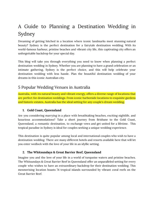 PPT - How to Plan a Destination Wedding in Sydney PowerPoint ...