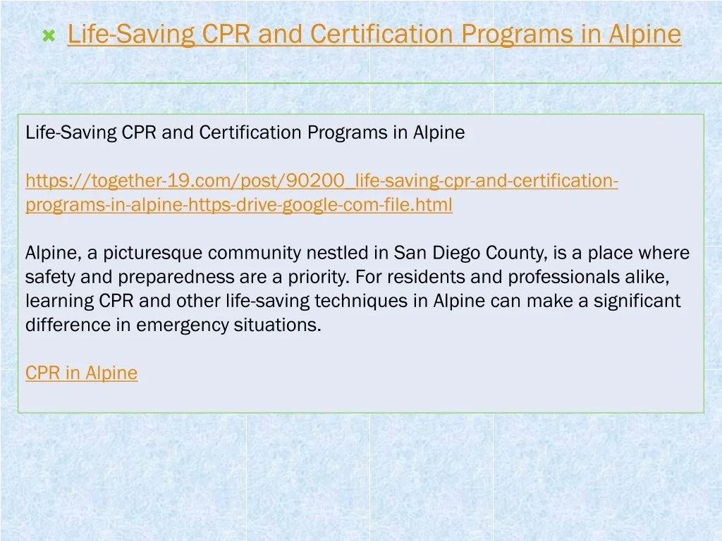 PPT - Life-Saving CPR and Certification Programs in Alpine PowerPoint ...