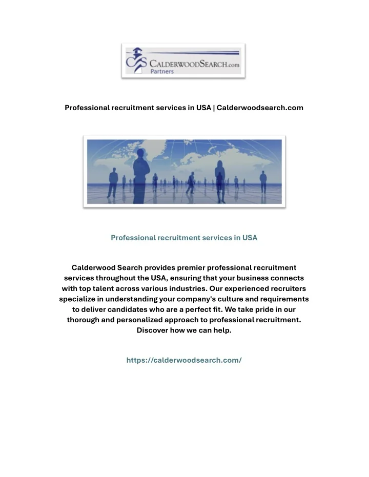 PPT - Professional recruitment services in USA | Calderwoodsearch.com ...