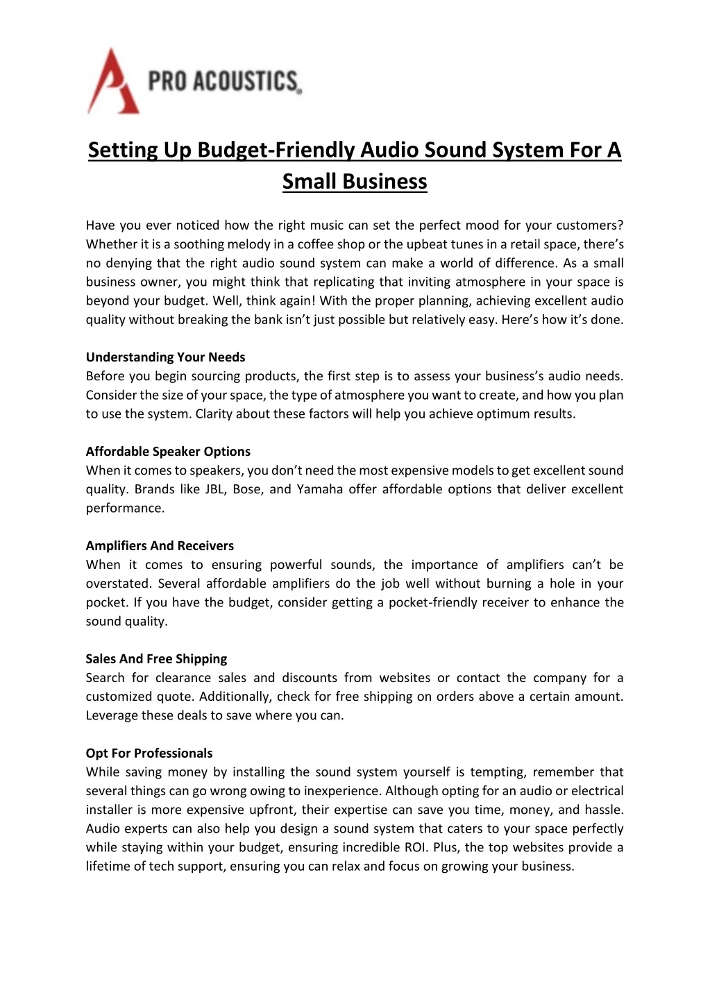 PPT - Setting Up Budget-Friendly Audio Sound System For A Small ...