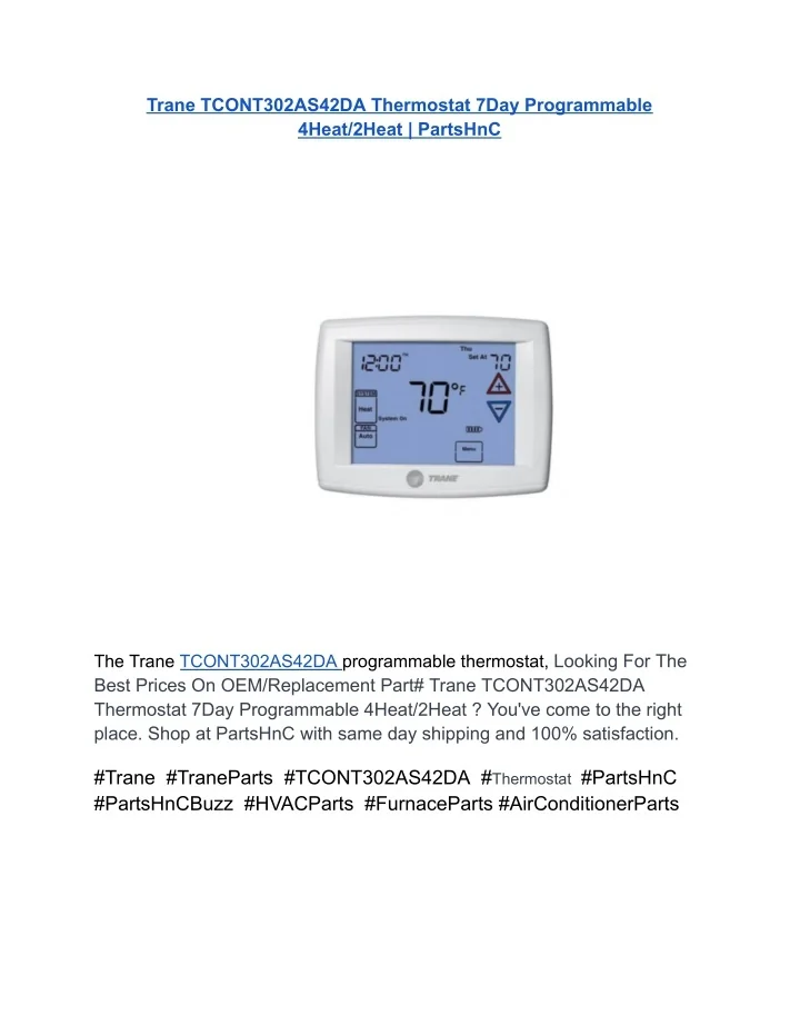 PPT - Trane TCONT302AS42DA Thermostat 7Day Programmable 4Heat_2Heat ...