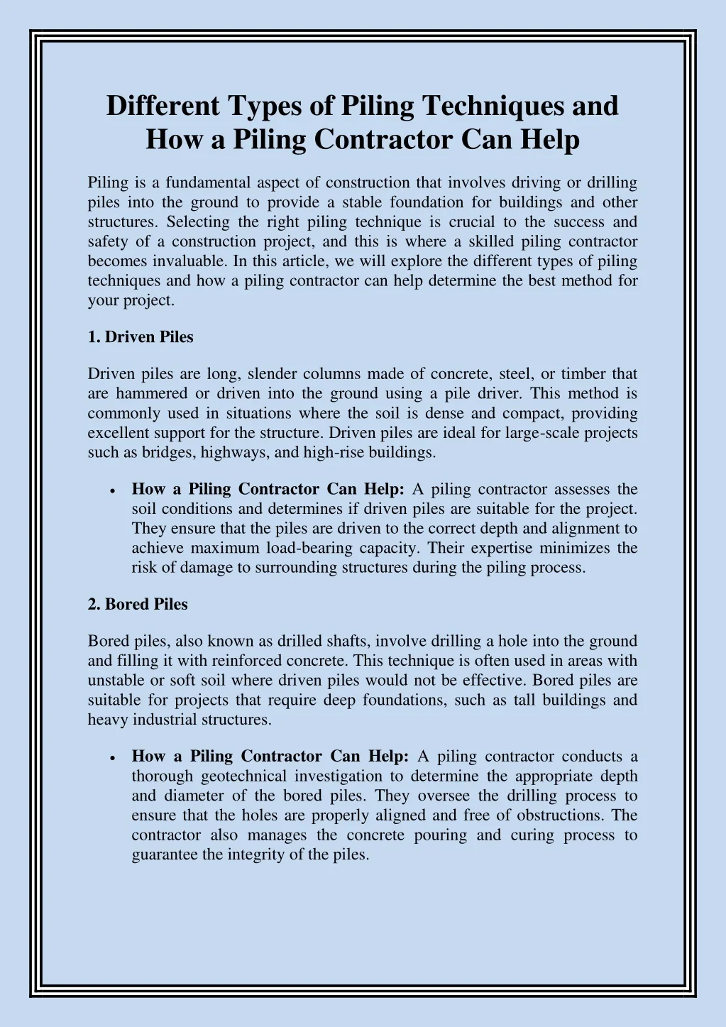PPT - Different Types of Piling Techniques and How a Piling Contractor ...