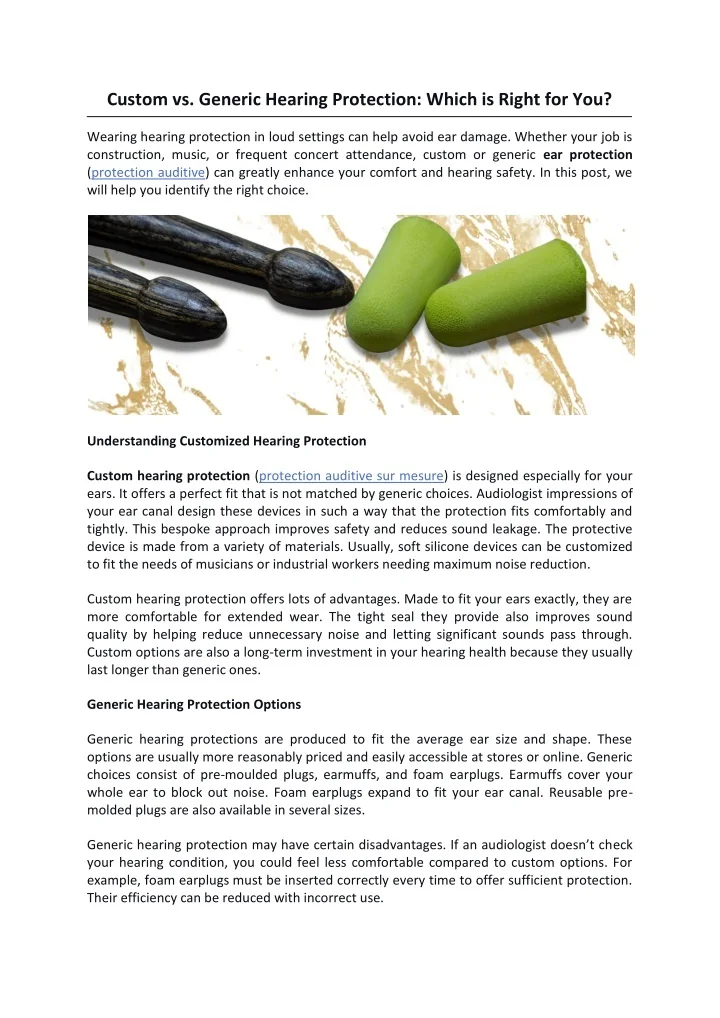 PPT - Custom vs. Generic Hearing Protection Which is Right for You ...
