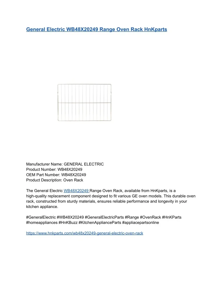 PPT - General Electric WB48X20249 Range Oven Rack HnKparts PowerPoint ...