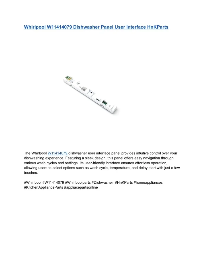 PPT - Whirlpool W11414079 Dishwasher Panel User Interface HnKParts ...