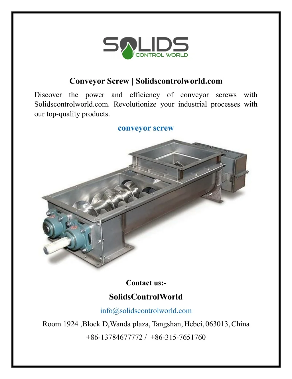 PPT - Conveyor Screw Solidscontrolworld PowerPoint Presentation, free ...