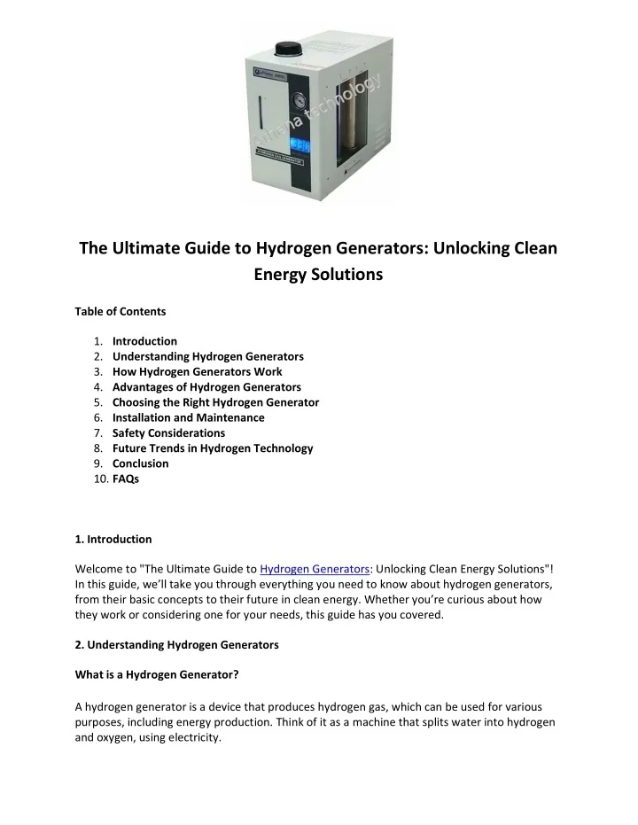 PPT - The Ultimate Guide to Hydrogen Generators Unlocking Clean Energy ...