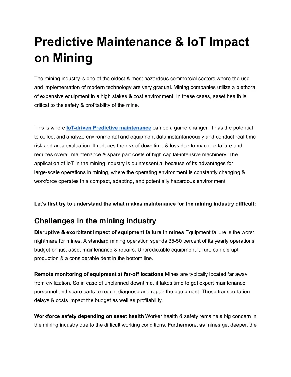 PPT - Predictive Maintenance & IoT Impact on Mining PowerPoint ...