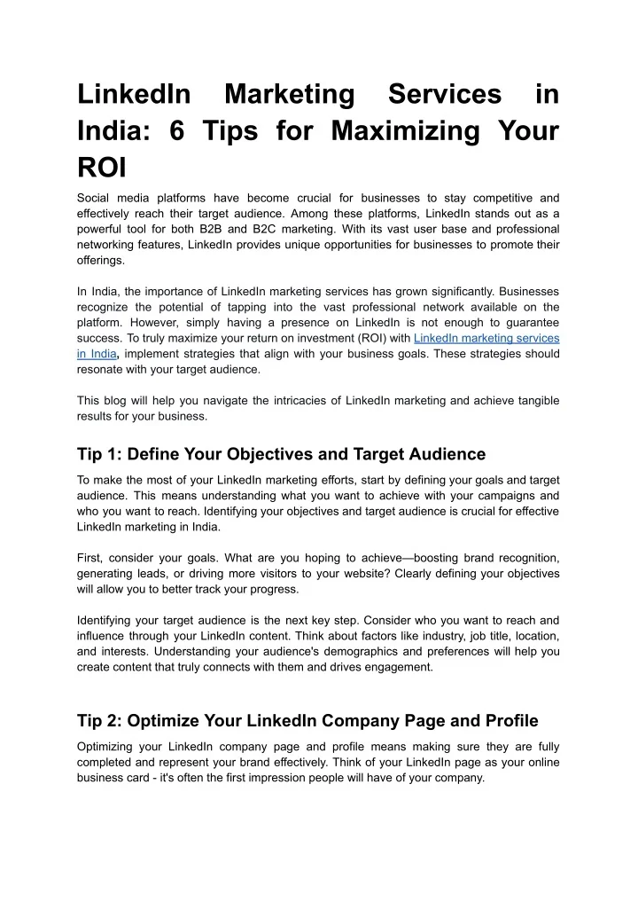 PPT - LinkedIn Marketing Services in India_ 6 Tips for Maximizing Your ROI PowerPoint ...