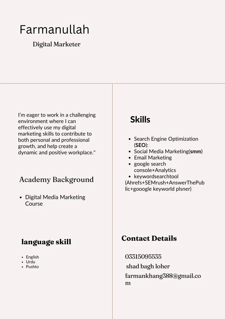 PPT - farman digital marketing this is my Green CV for Digital ...