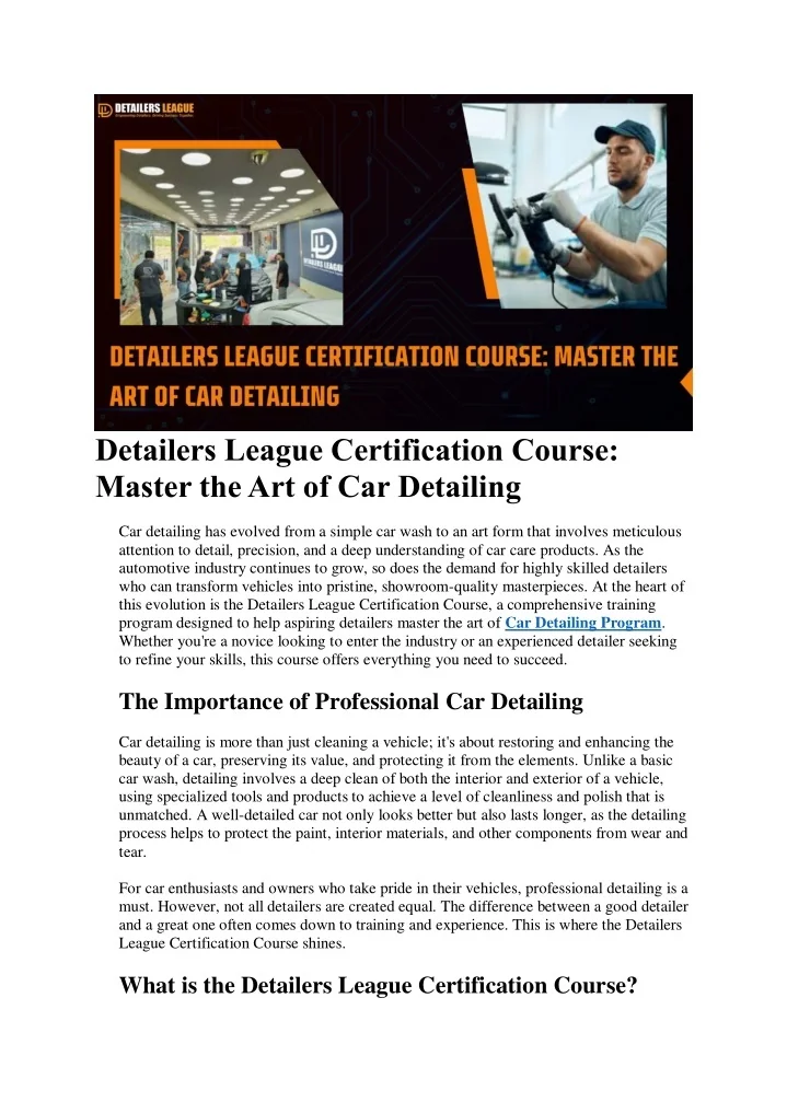 PPT - Detailers League Certification Course: Master the Art of Car ...