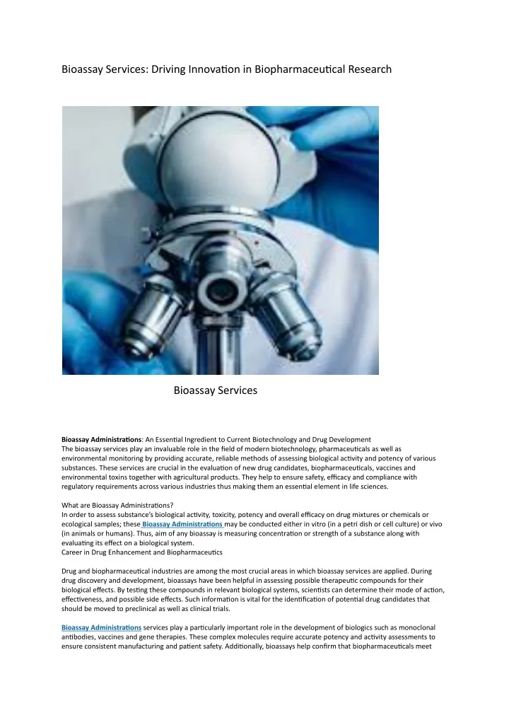 PPT - Bioassay ServicesDriving Innovation in Biopharmaceutical Research ...