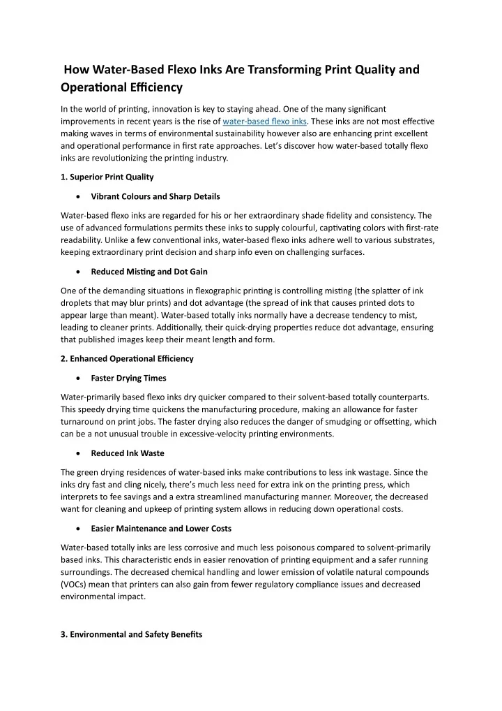 PPT - How Water-Based Flexo Inks Are Transforming Print Quality and ...