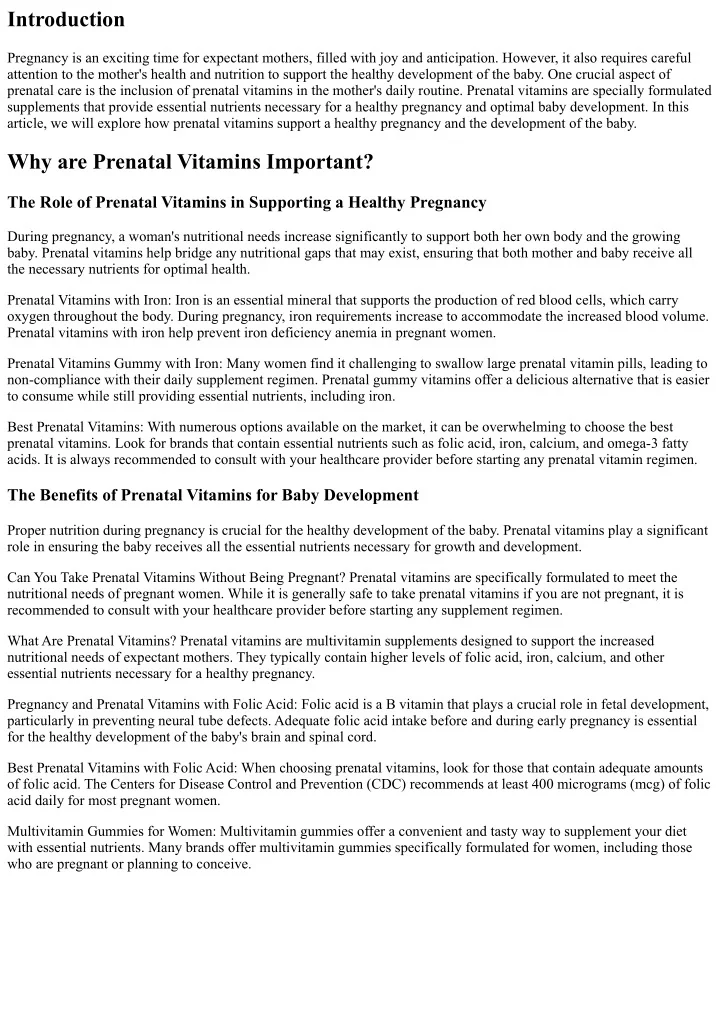 PPT - How Prenatal Vitamins Support a Healthy Pregnancy and Optimal ...