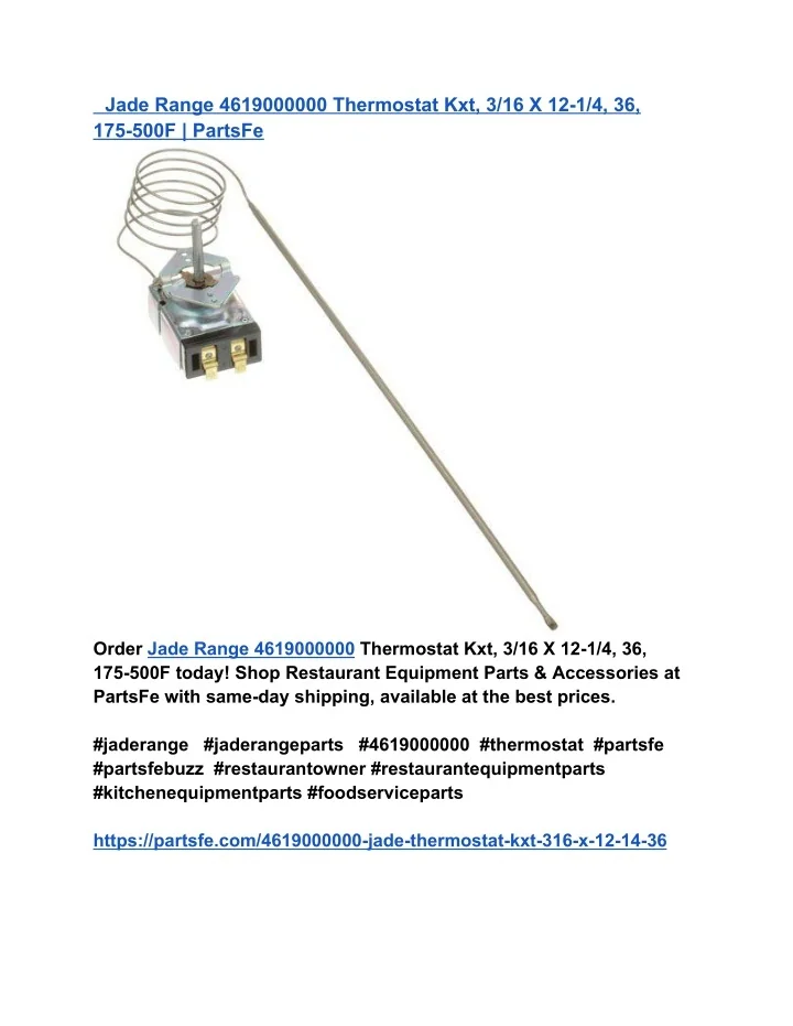 PPT - Jade Range 4619000000 Thermostat Kxt, 3_16 X 12-1_4, 36, 175-500F ...