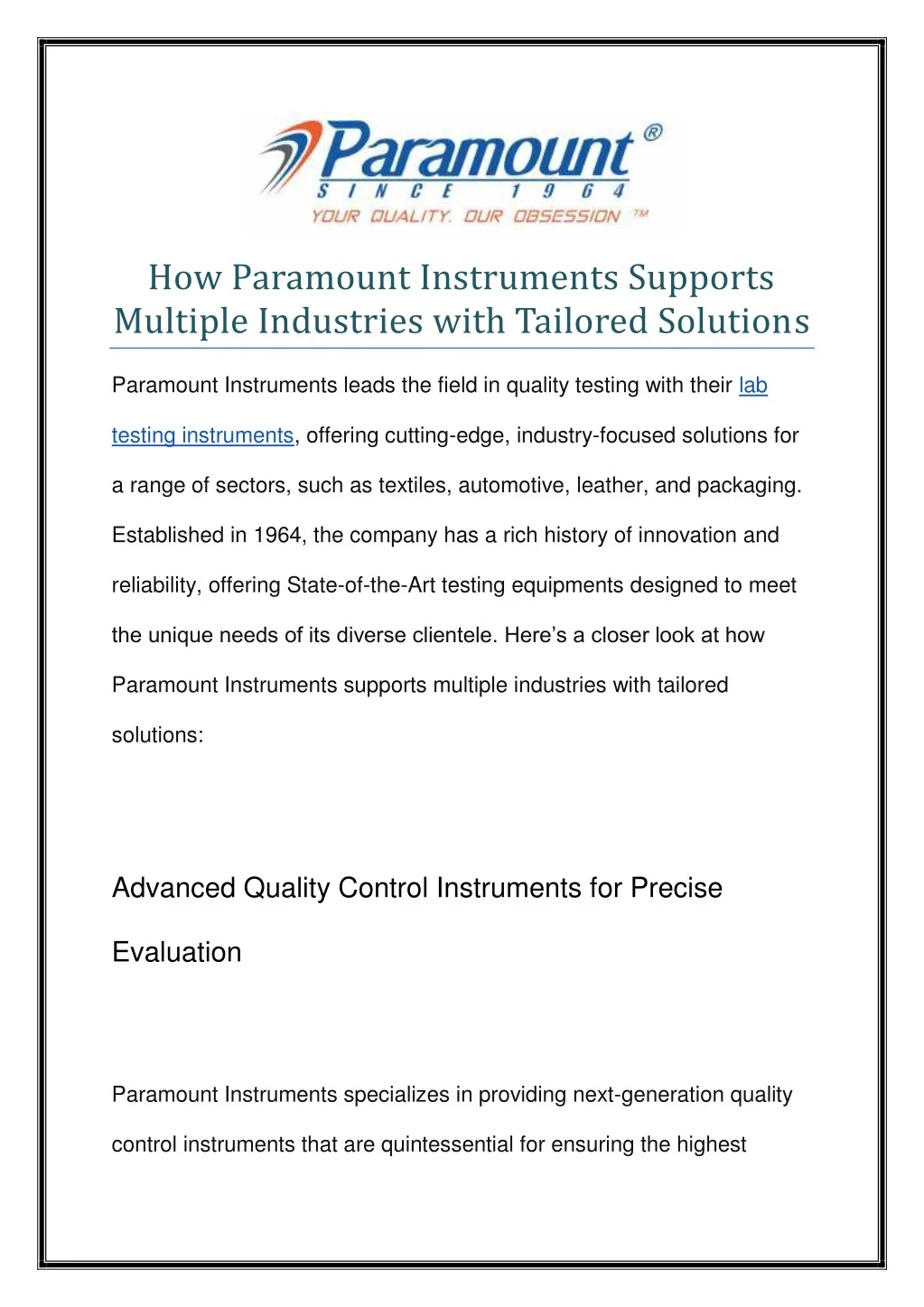 PPT - How Paramount Instruments Supports Multiple Industries with Tailored Solutions PowerPoint ...
