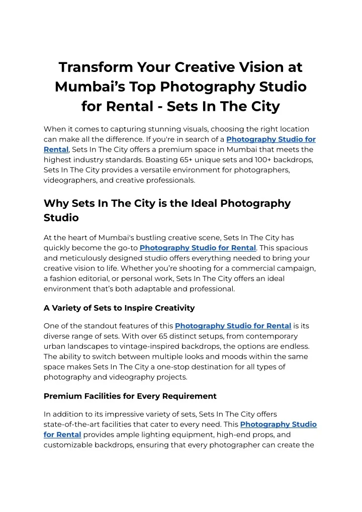 PPT - Transform Your Creative Vision at Mumbai’s Top Photography Studio for Rental - Sets In The ...