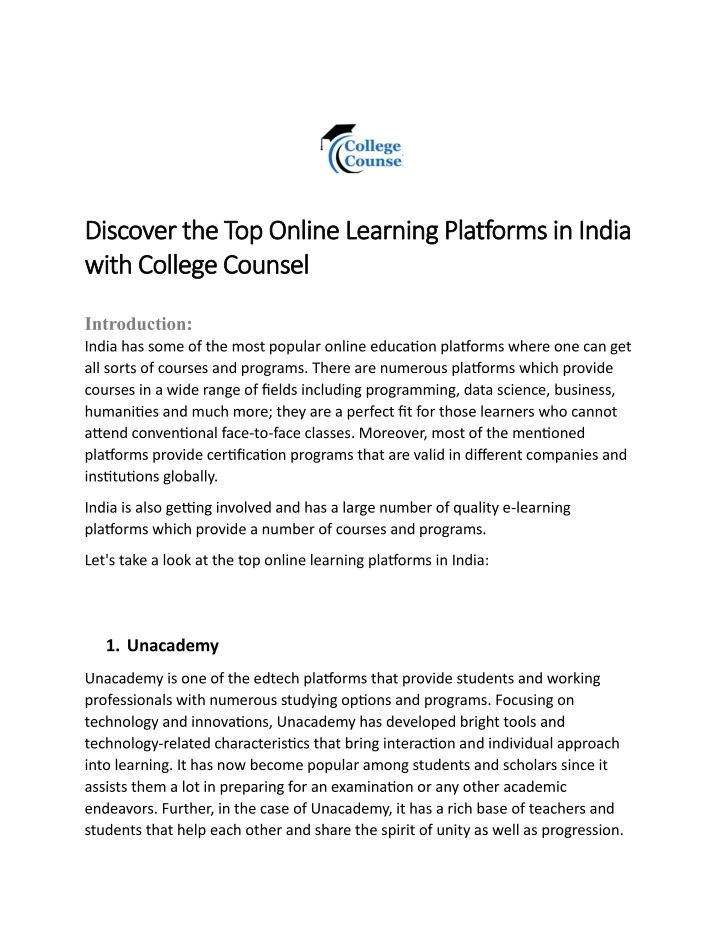 PPT - Discover the Top Online Learning Platforms in India with College ...