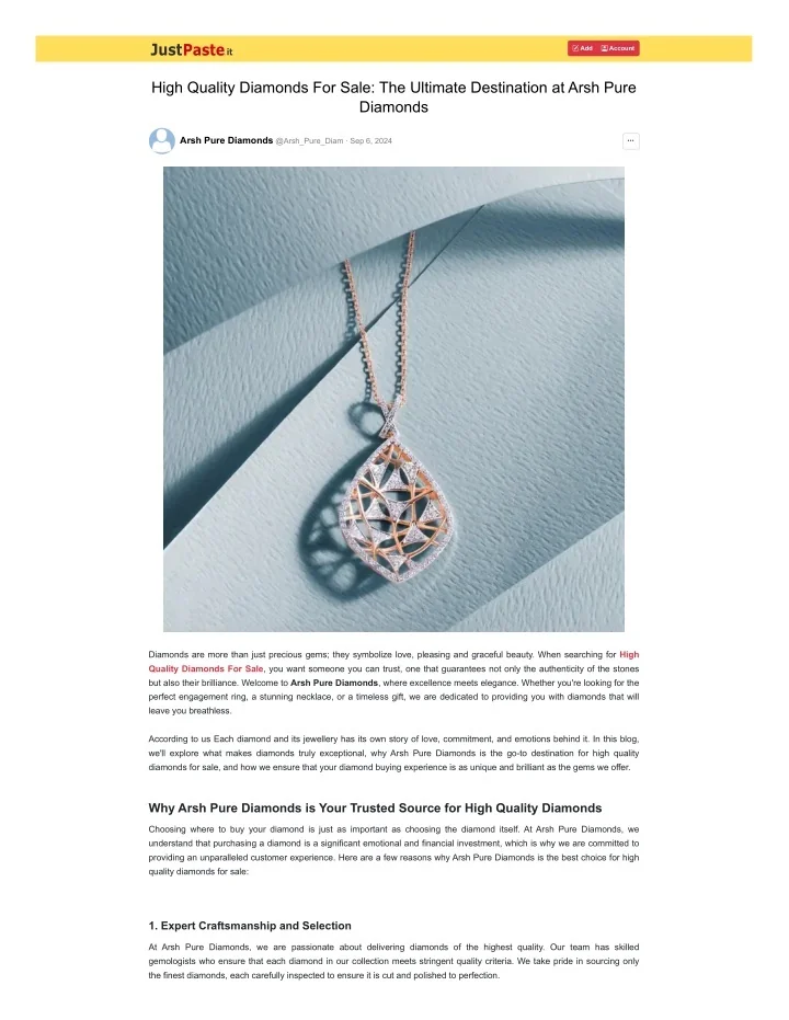 PPT - High Quality Diamonds For Sale The Ultimate Destination at Arsh ...