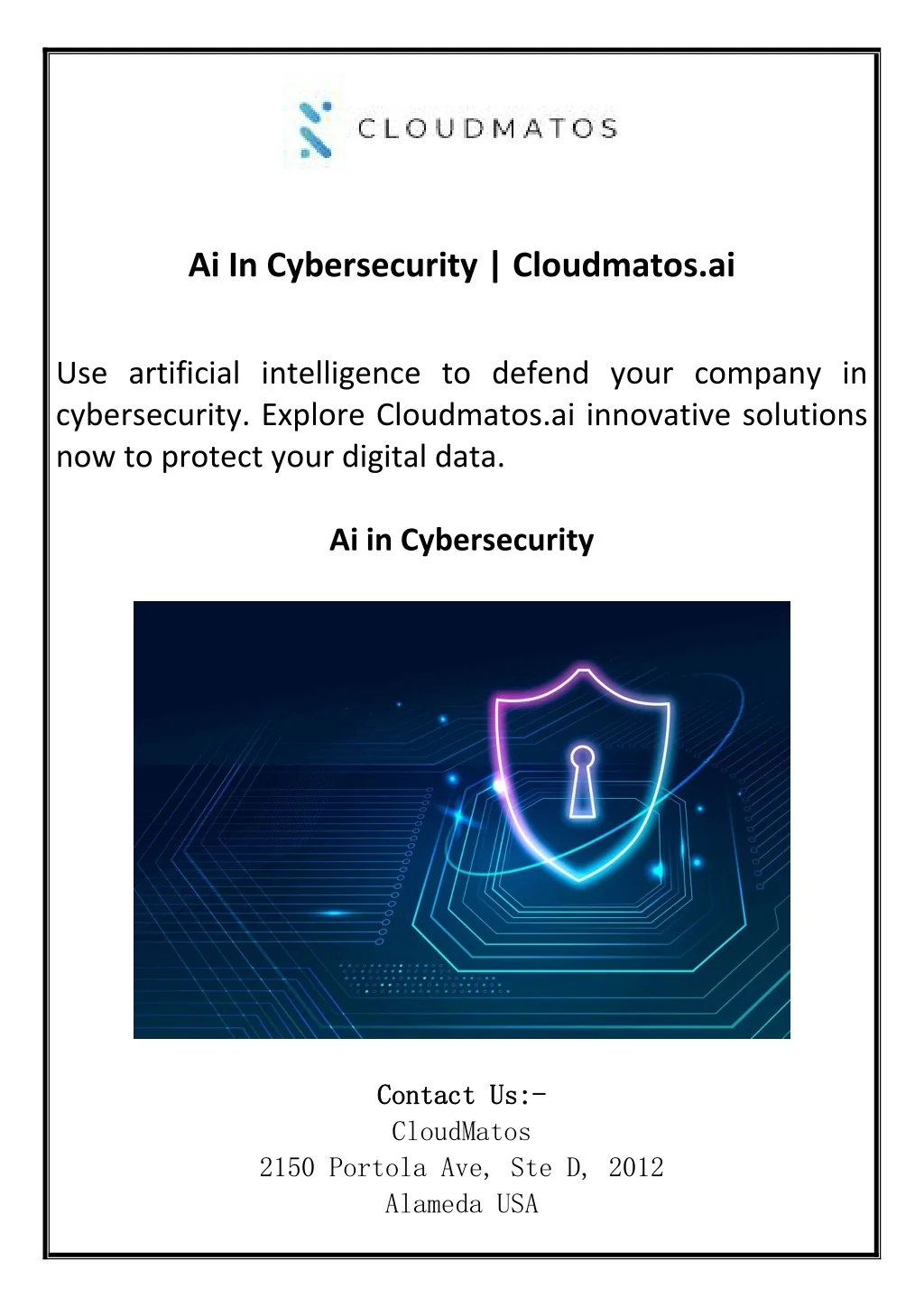 PPT - Ai In Cybersecurity Cloudmatos.ai PowerPoint Presentation, free download - ID:13555432