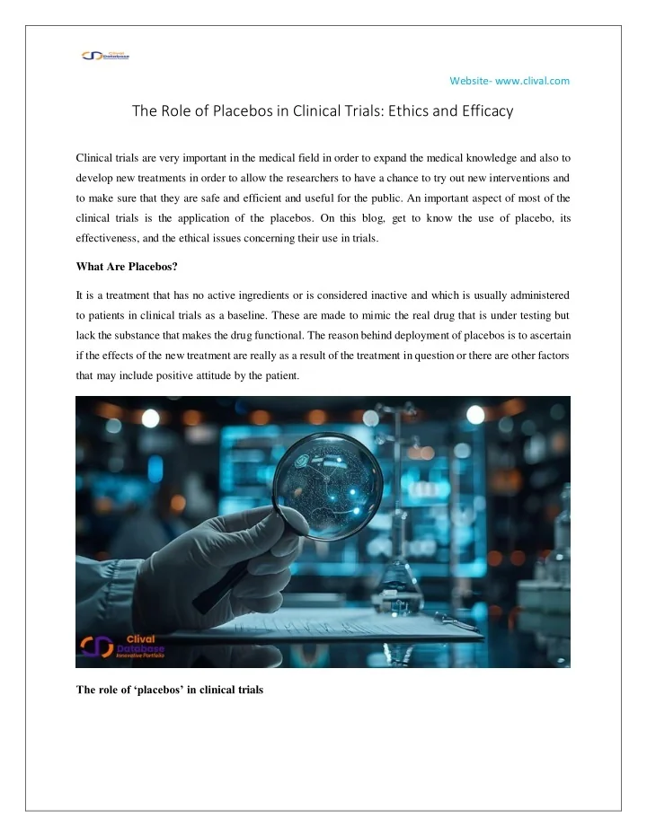 PPT - The Role of Placebos in Clinical Trials Ethics and Efficacy ...