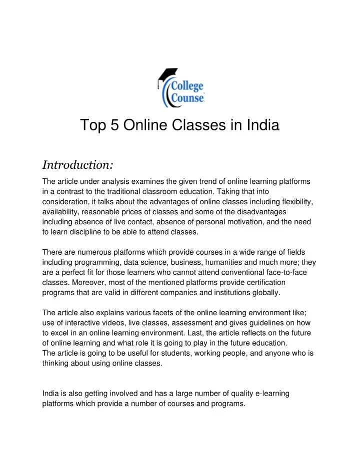 PPT - Top 5 Online Classes in India- Your Guide to the Best Online Education in India PowerPoint ...
