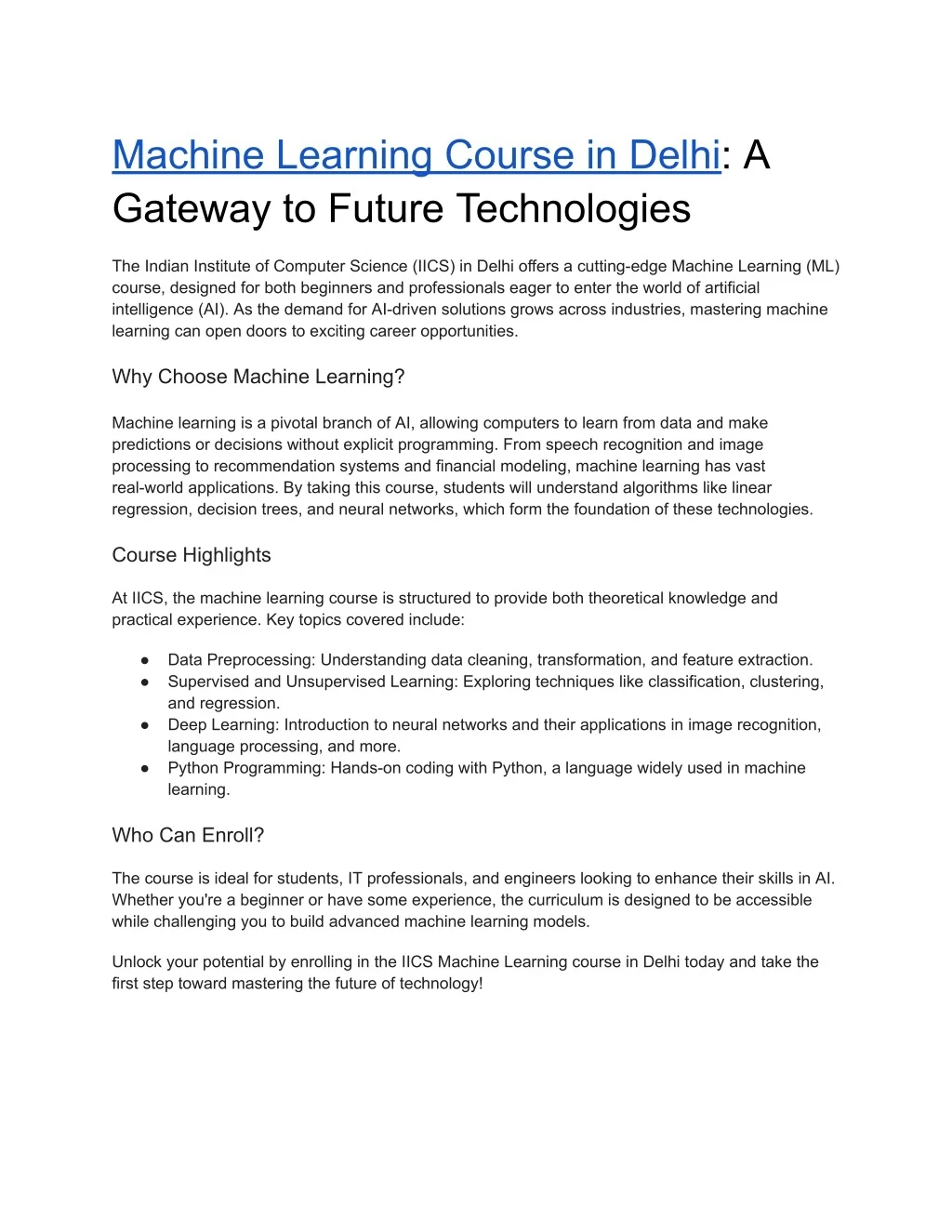 PPT - Machine Learning Course in Delhi: A Gateway to Future ...