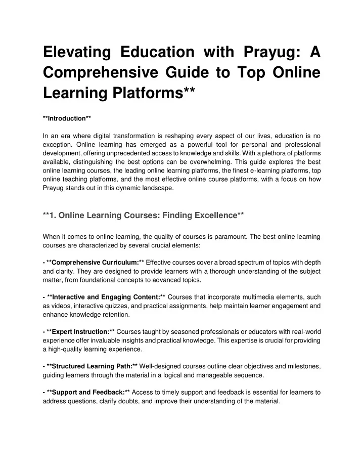 PPT - Elevating Education with Prayug- A Comprehensive Guide to Top Online Learning PowerPoint ...