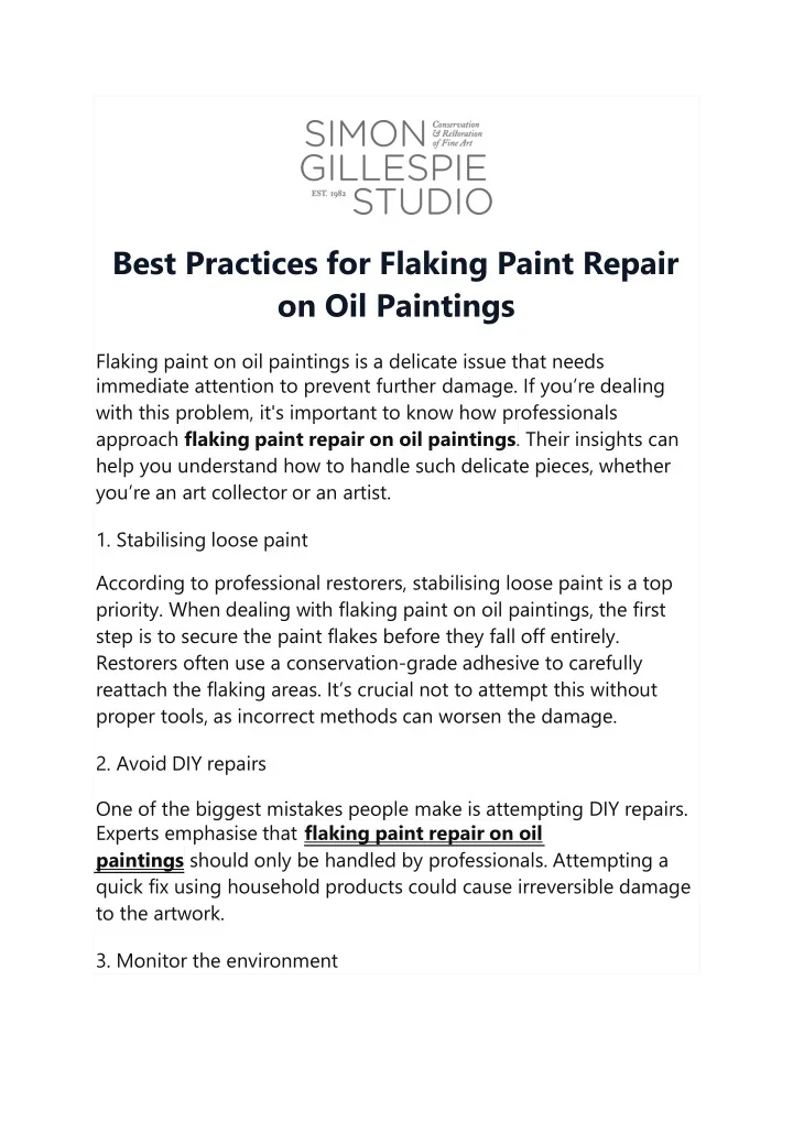 PPT - Best Practices for Flaking Paint Repair on Oil Paintings ...