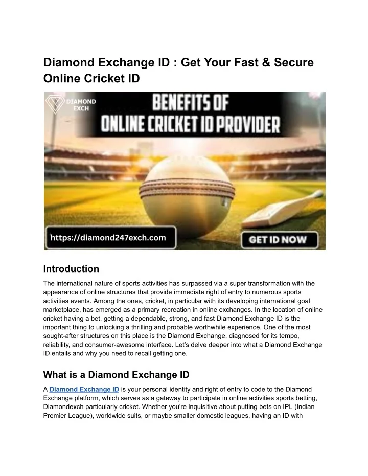 PPT - Diamond Exchange ID _ Get Your Fast & Secure Online Cricket ID ...