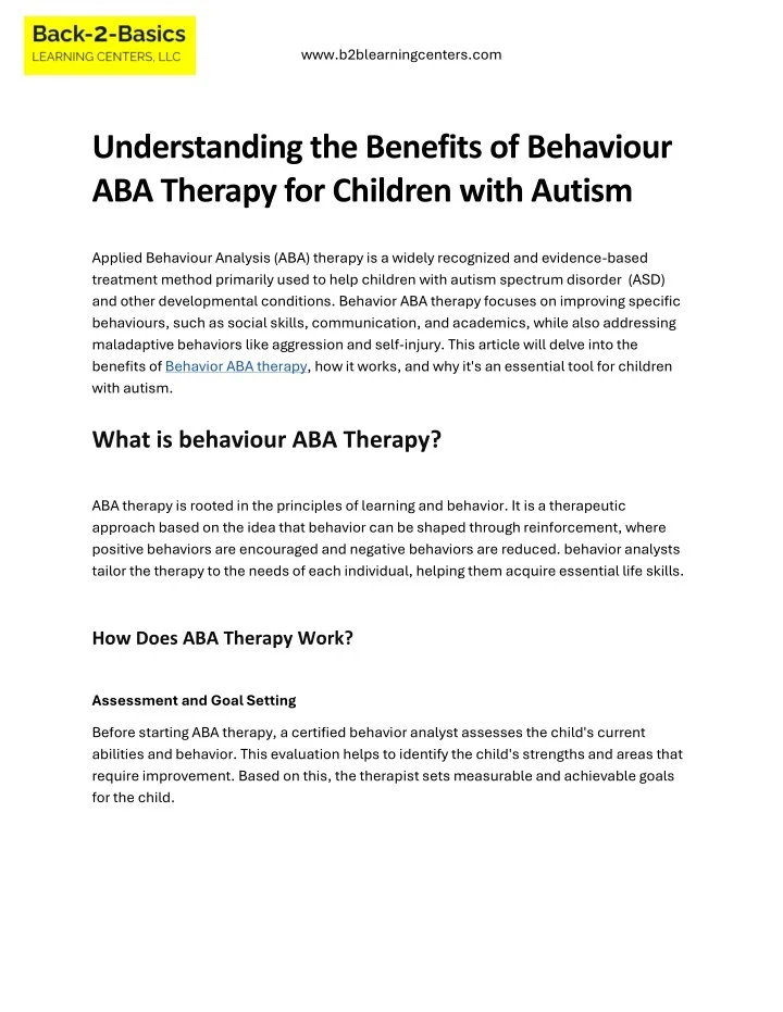 PPT - Understanding the Benefits of Behavior ABA Therapy for Children ...
