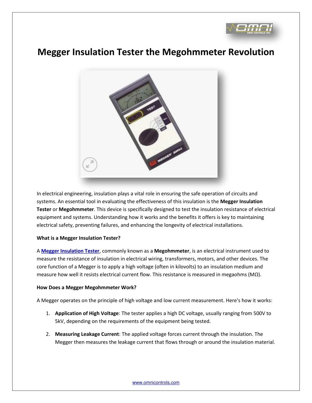 PPT - Megger Insulation Tester the Megohmmeter Revolution PowerPoint ...