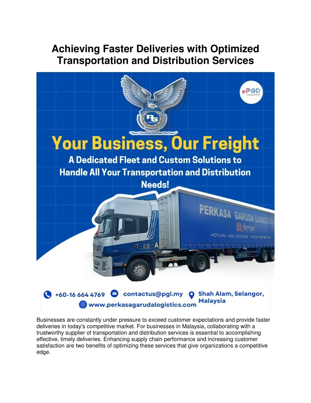 PPT - Achieving Faster Deliveries with Optimized Transportation and ...