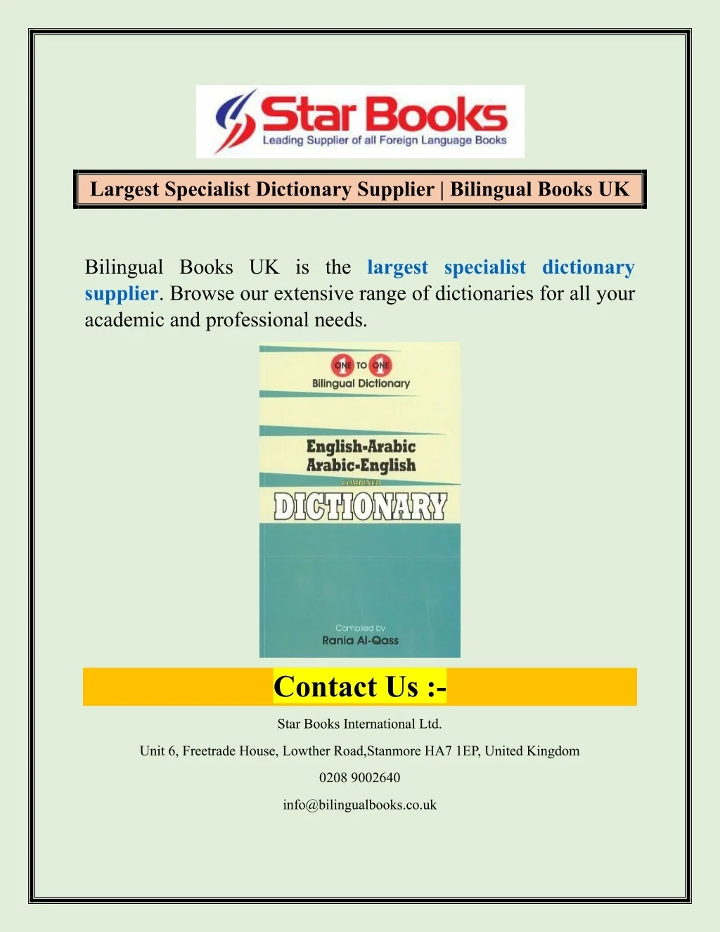 PPT - Largest Specialist Dictionary Supplier Bilingual Books UK ...