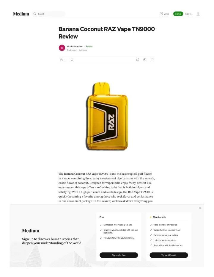 PPT - Banana Coconut RAZ TN9000 Review: Smooth, Tropical Vaping ...