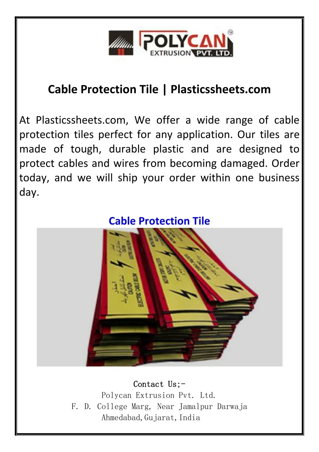PPT - Cable Protection Tile Plasticssheets.com PowerPoint Presentation ...