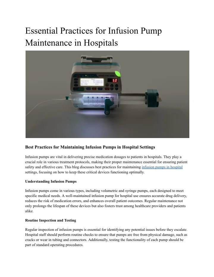 PPT - Essential Practices for Infusion Pump Maintenance in Hospitals ...