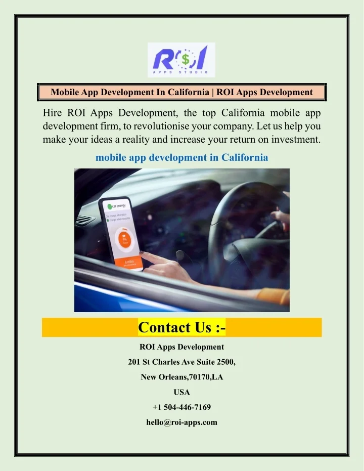 PPT - Mobile App Development In California ROI Apps Development ...