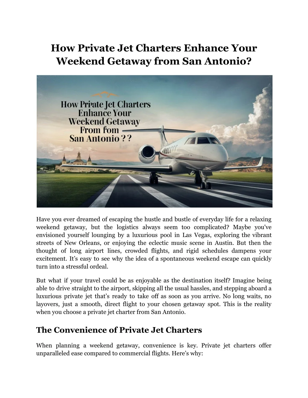 PPT - How Private Jet Charters Enhance Your Weekend Getaway from San ...