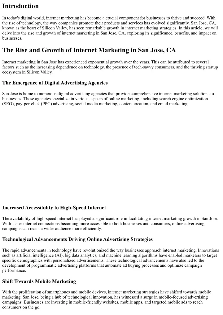 PPT - The Rise and Growth of Internet Marketing in San Jose, CA ...