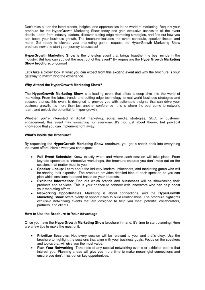 PPT - Request Brochure HyperGrowth Marketing Show Get Exclusive Event ... PPT - Request Brochure HyperGrowth Marketing Show Get Exclusive Event ...