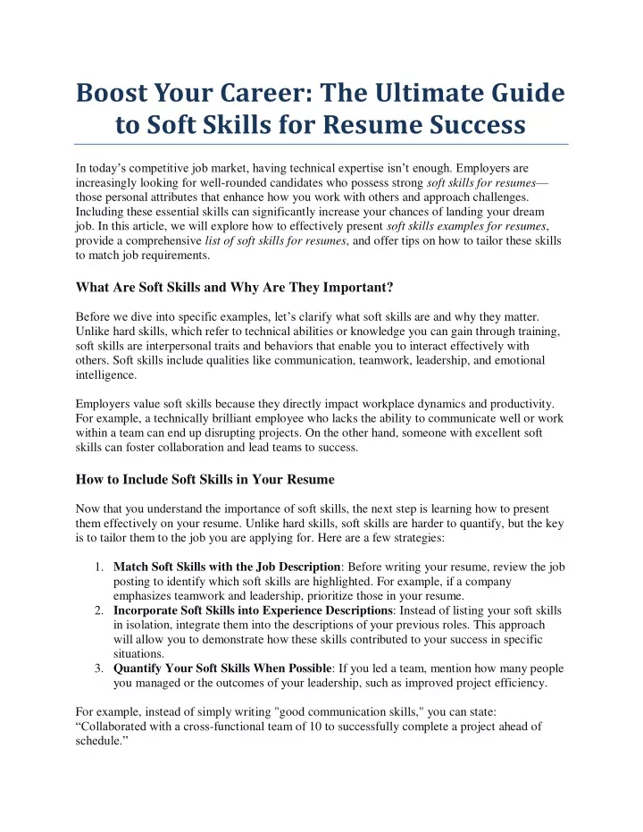 PPT - Boost Your Career The Ultimate Guide to Soft Skills for Resume ... PPT - Boost Your Career The Ultimate Guide to Soft Skills for Resume ...